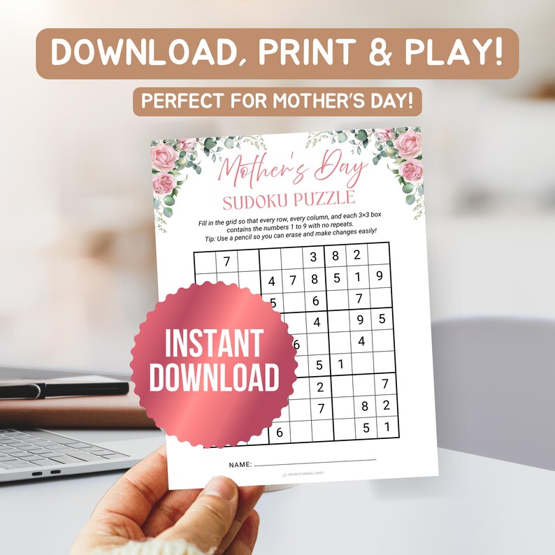 Mothers Day Sudoku Puzzles, Printable Sudoku Game, Number Puzzles, Math ...