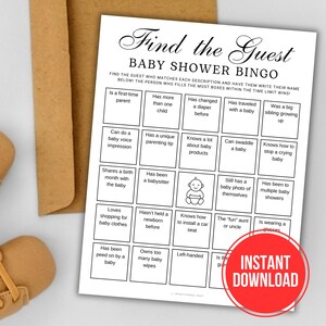 Baby Shower Find the Guest Bingo, Baby Shower Bingo, Printable Find ...