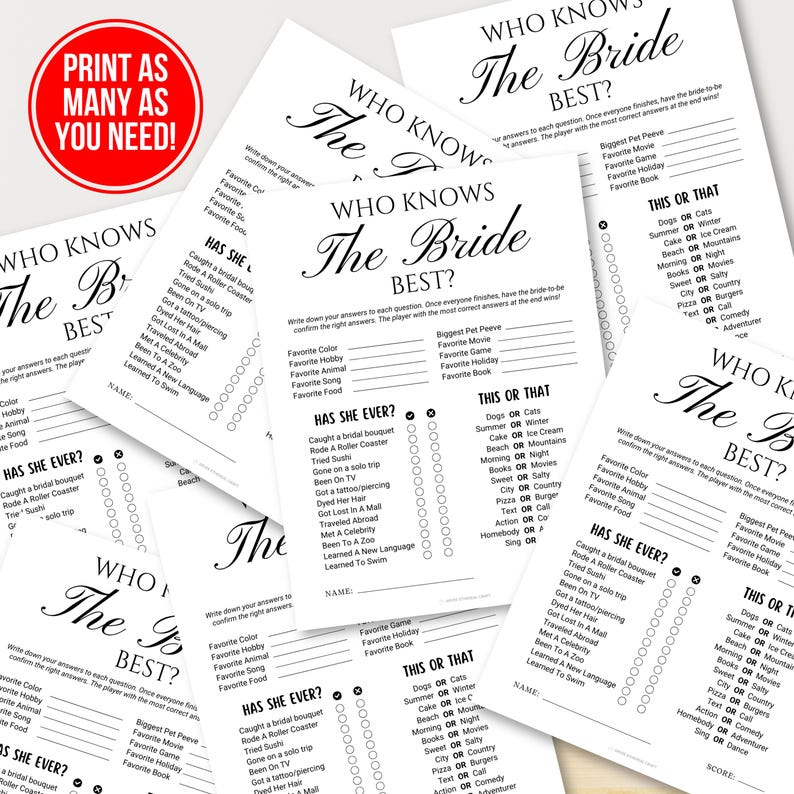 Who Knows the Bride Best, Printable Bridal Shower Games, How Well Do ...