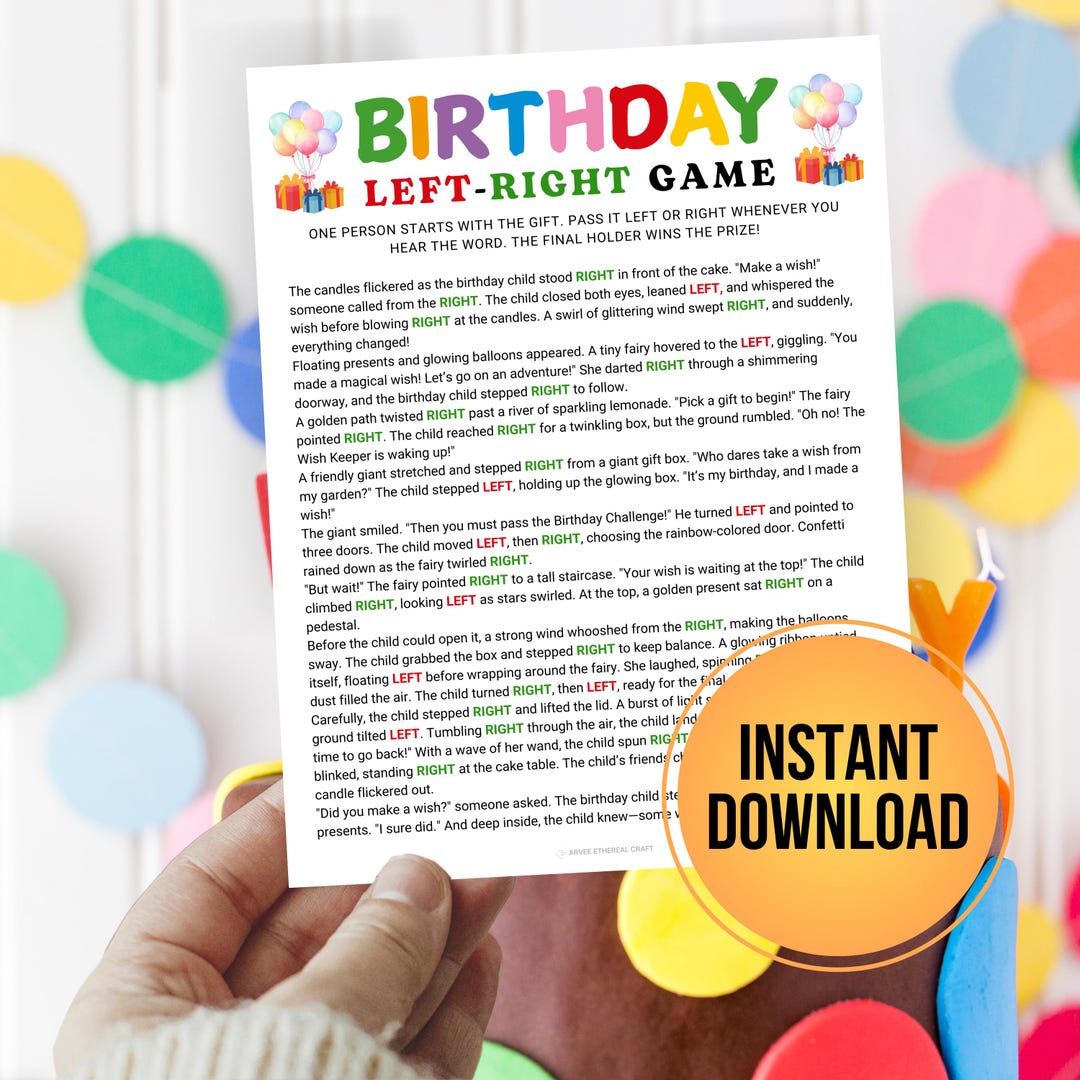 Printable Birthday Left Right Games, Pass the Prize Game, Pass the Gift ...