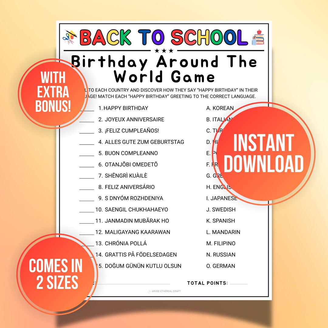Printable Back to School Happy Birthday Around the World Game Happy ...