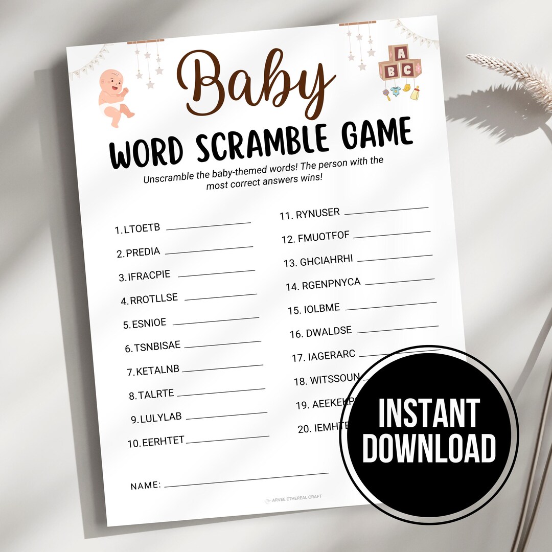 Baby Word Scramble Game, Baby Shower Puzzle, Scrambled Words Baby ...