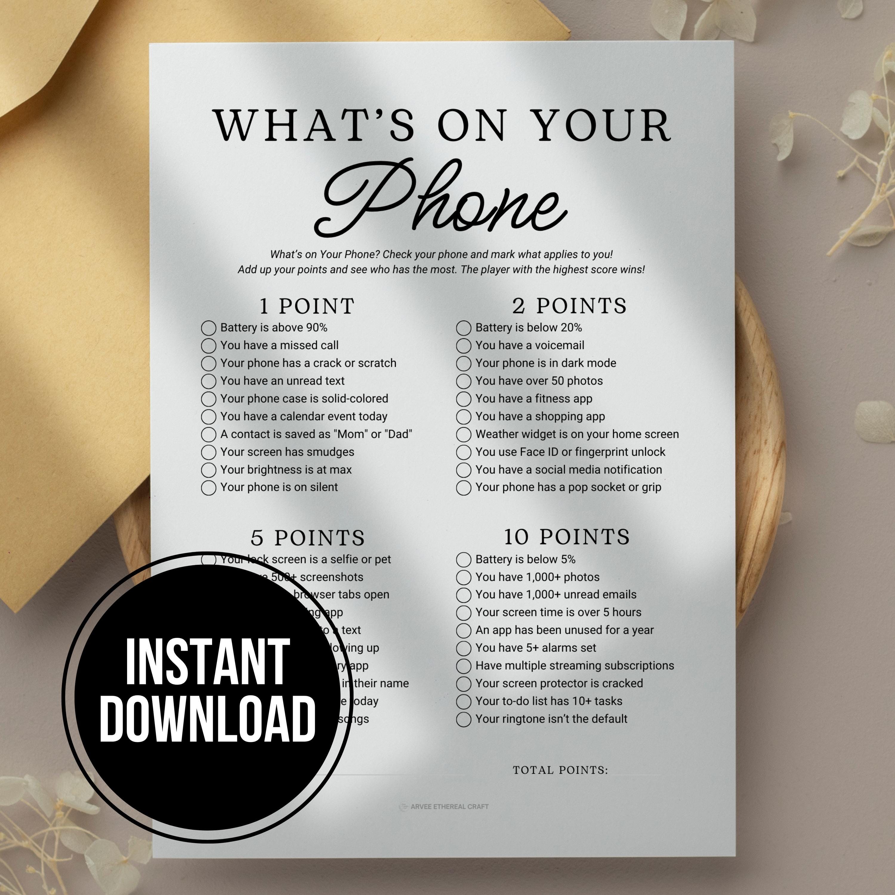 What’s on Your Phone Game, Printable Cell Phone Game, Family Reunion ...