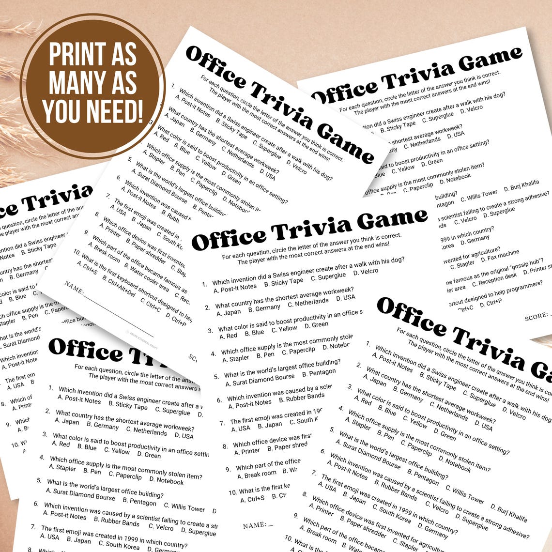Office Party Games, Office Trivia Game, Printable General Knowledge ...