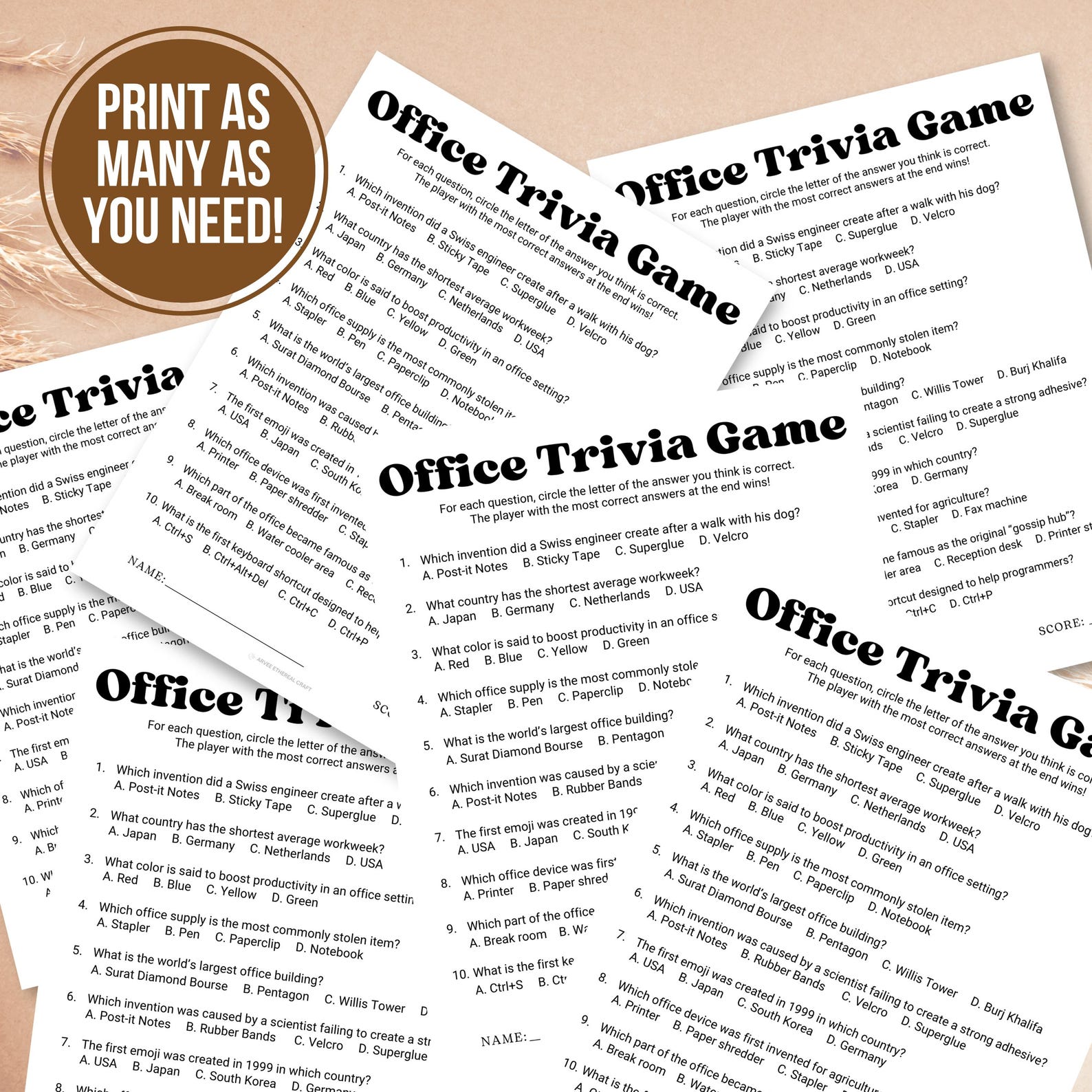 Office Party Games, Office Trivia Game, Printable General Knowledge ...