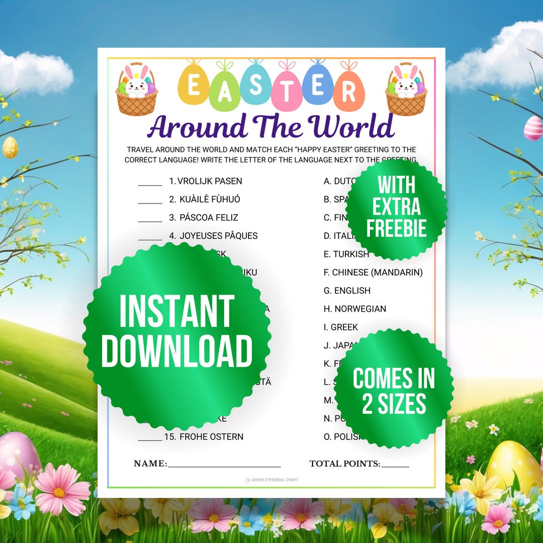 Printable Around the World Game, Easter Trivia Quiz, Easter Greetings ...
