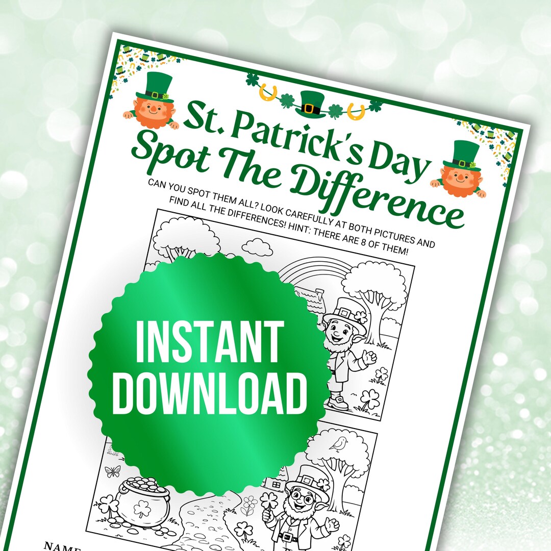 St Patrick's Day Spot the Difference Game, Printable Find the ...