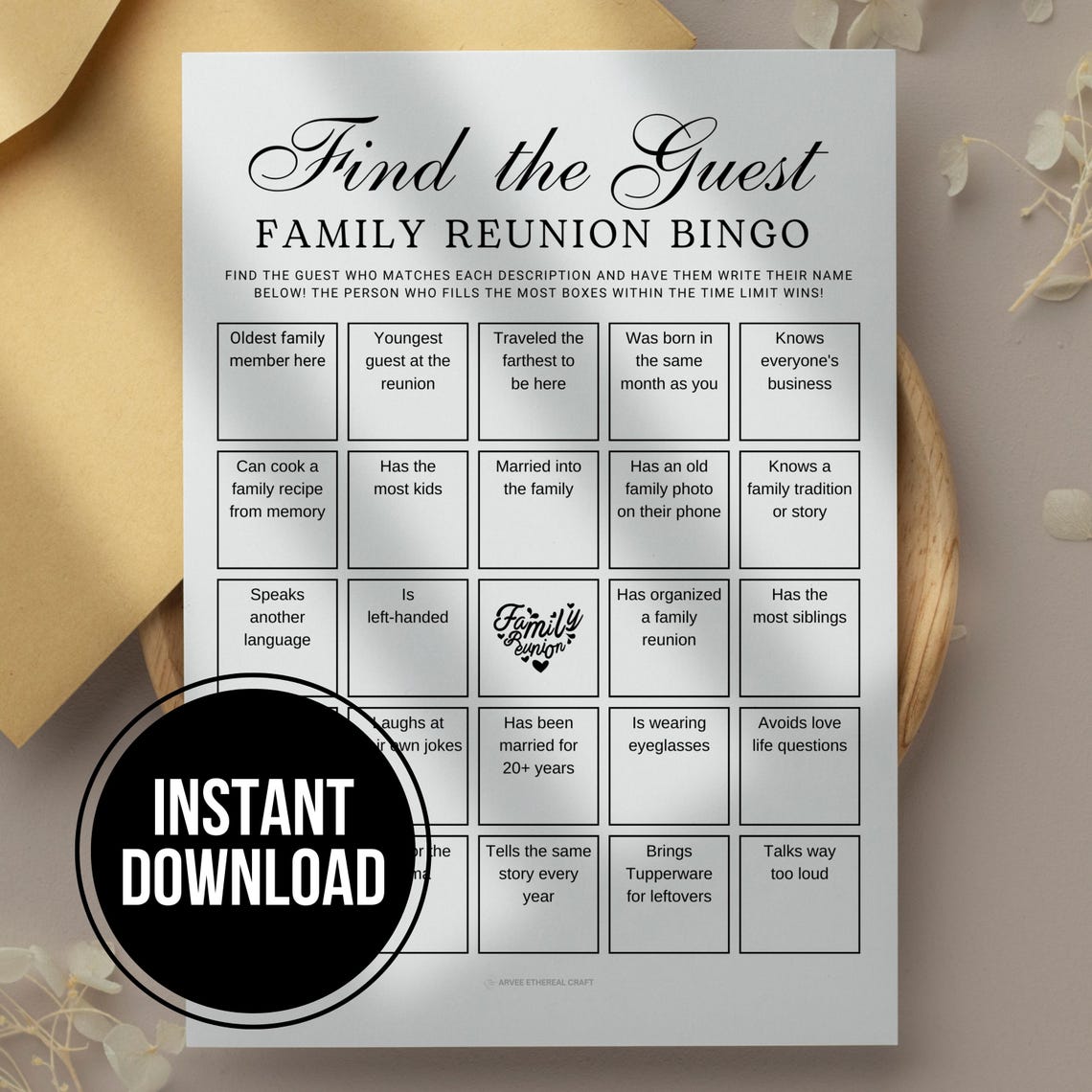 Family Reunion Find the Guest Bingo, Printable Find Someone Who Bingo ...