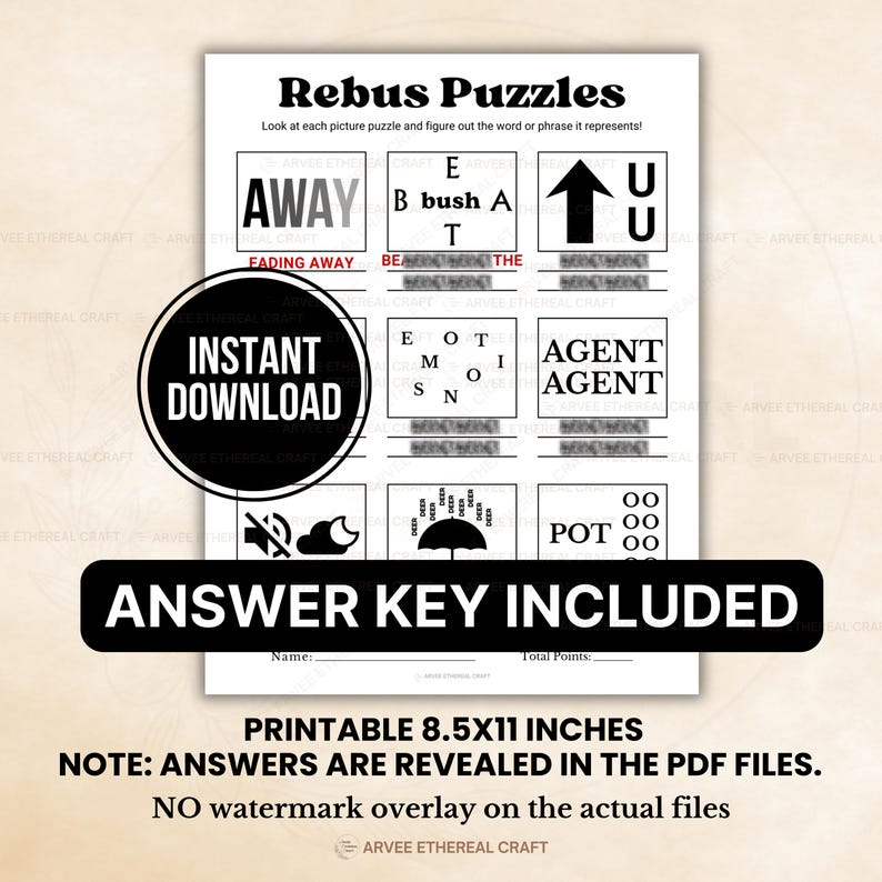 Rebus Word Puzzles Printable, Picture Puzzle Quiz Game, Brain Teaser ...