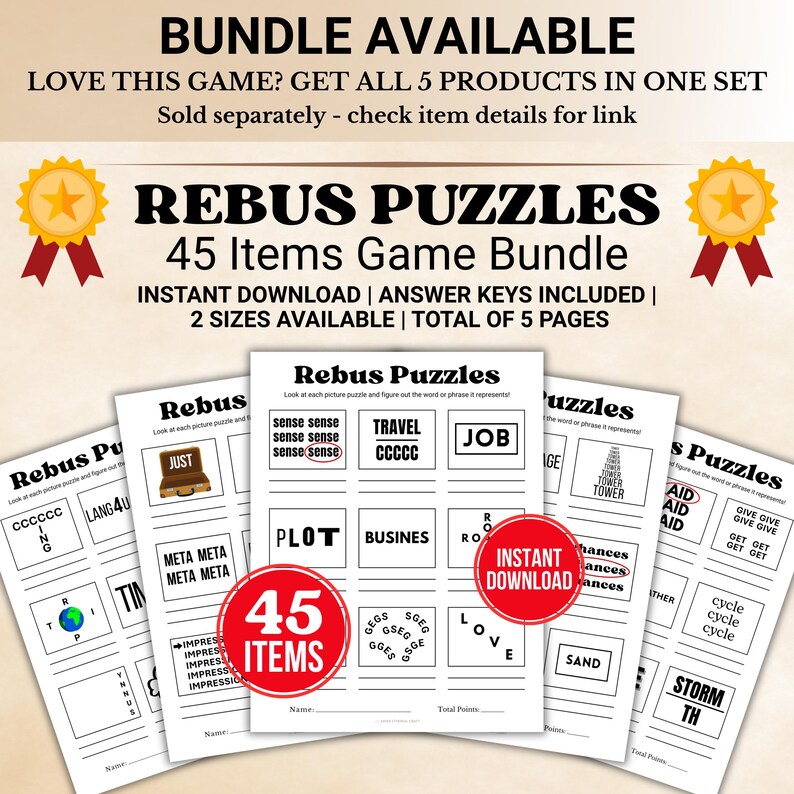 Printable Rebus Puzzles Game, Picture Puzzle Quiz, Rebus Games, Family ...