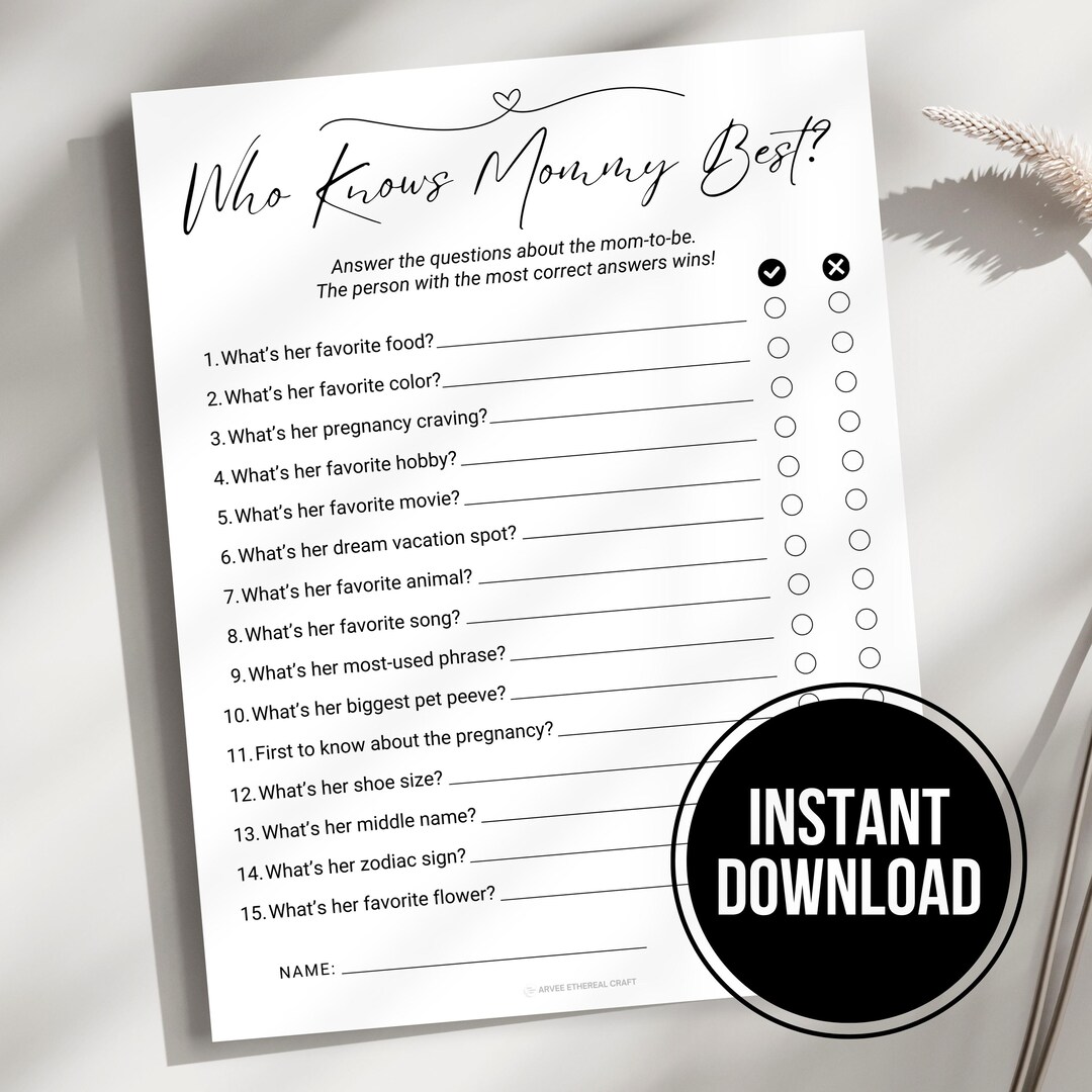 Who Knows Mommy Best Baby Shower Games, Printable How Well Do You Know ...