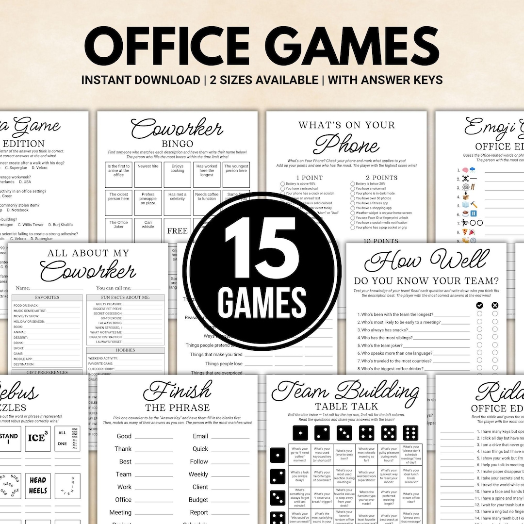 Office Party Games Bundle Printable Office Team Building Games ...