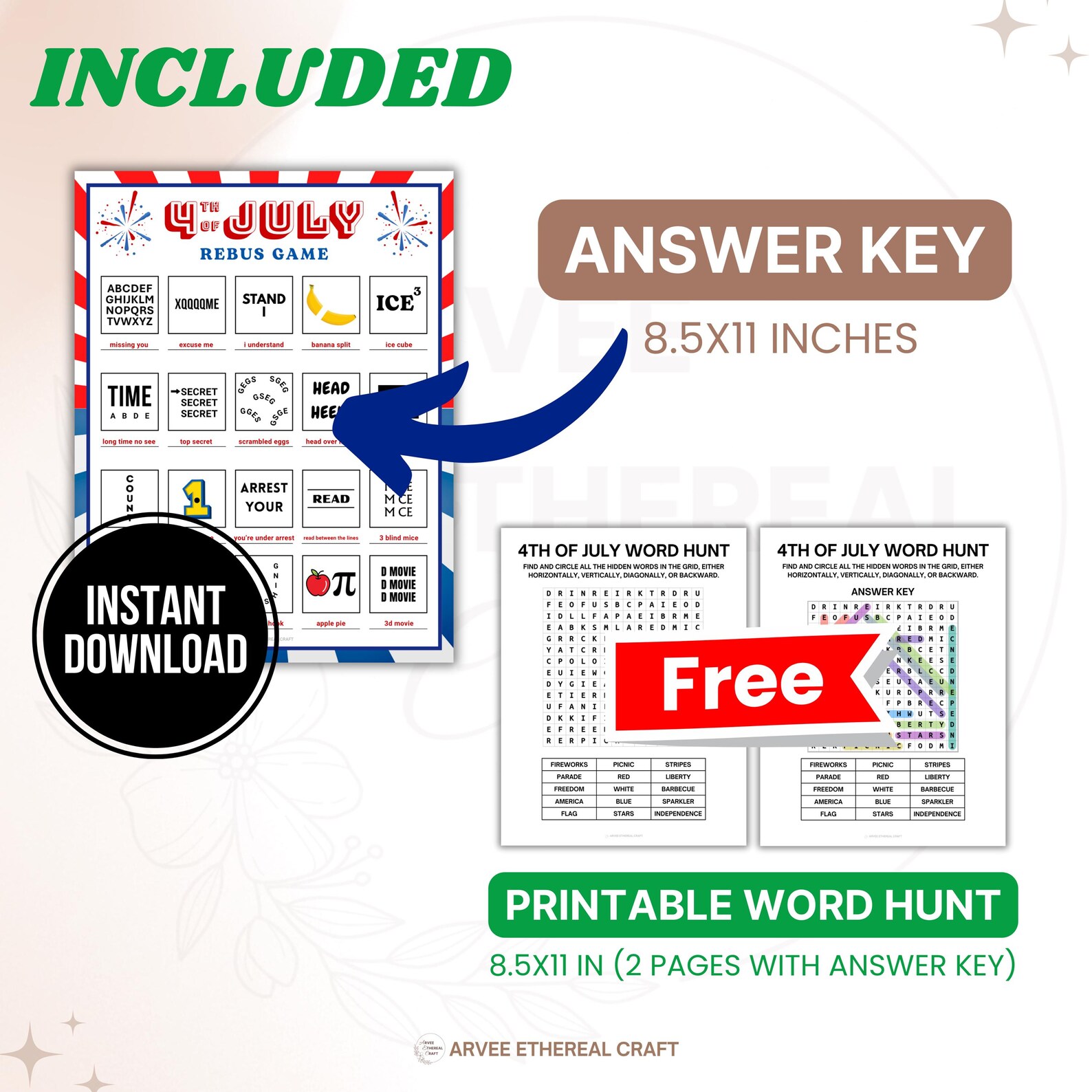 4th of July Rebus Game, Printable Rebus Puzzles, Word Play Trivia ...