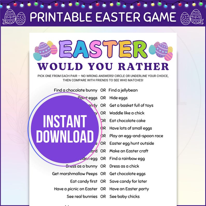 Easter Would You Rather Game, Printable This or That Game, Getting to ...