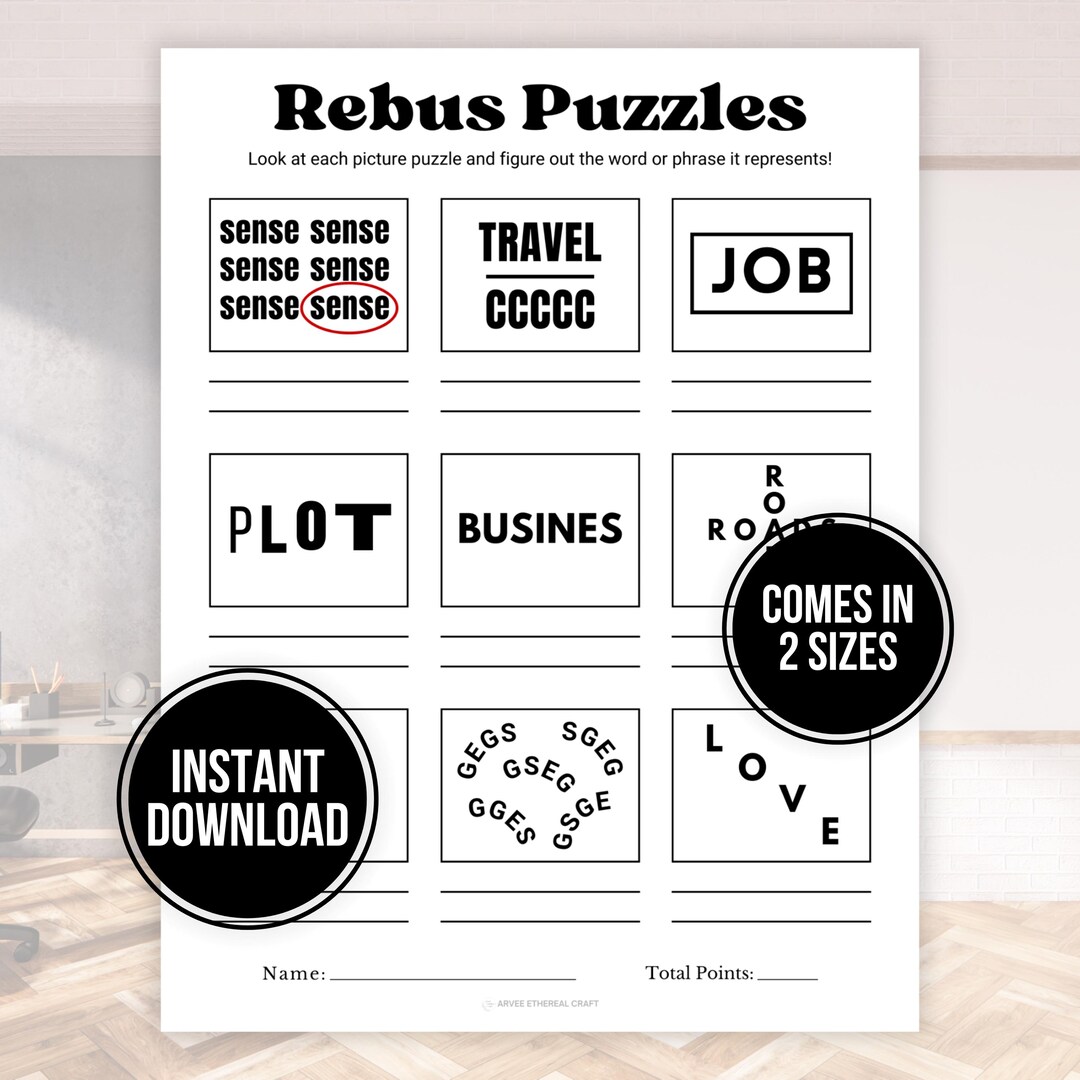 Printable Rebus Puzzles Game, Picture Puzzle Quiz, Rebus Games, Family ...
