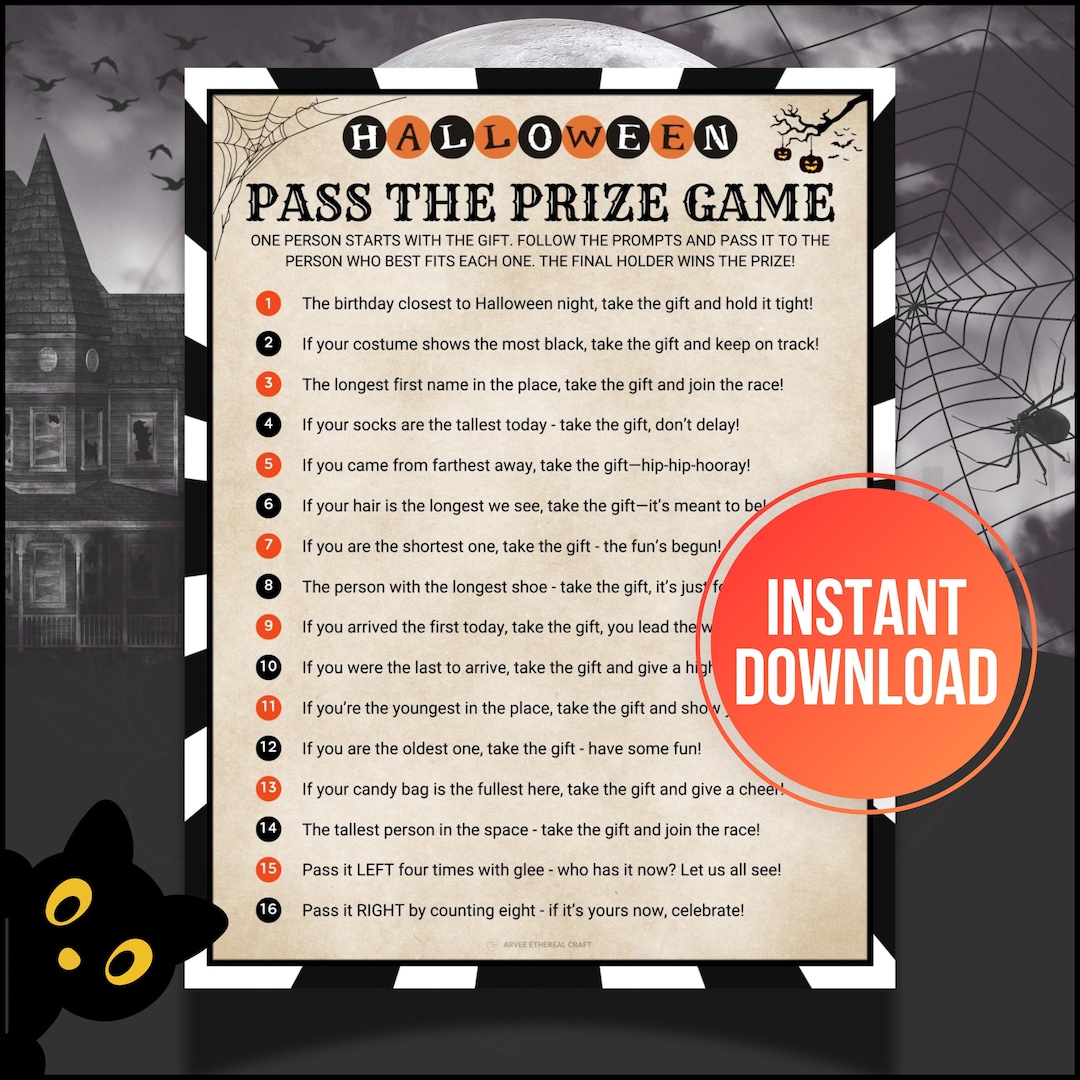 Halloween Pass the Prize Game, Printable Gift Exchange, Pass the Prize ...