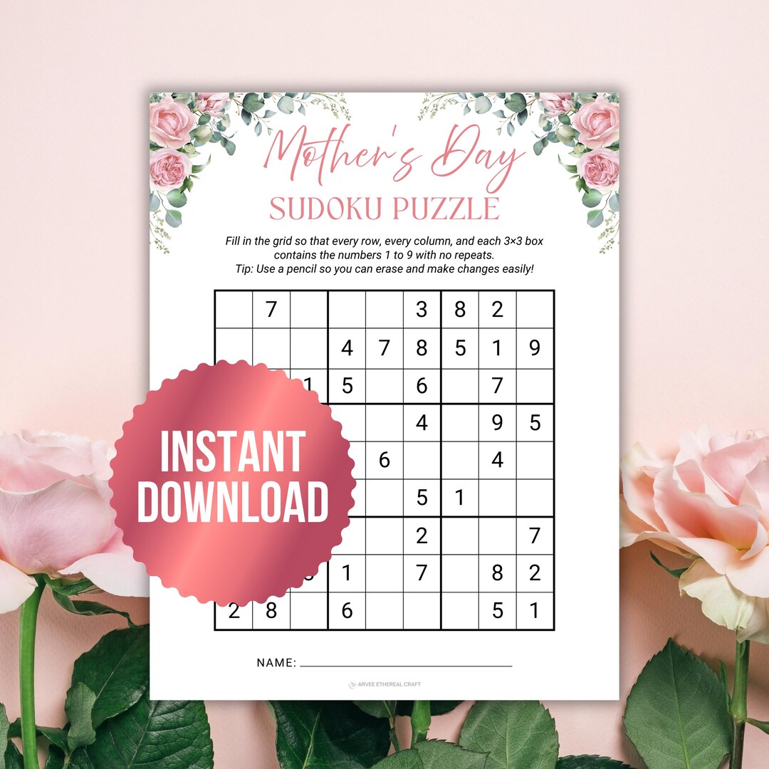 Printable Sudoku Game, Number Puzzles, Math Puzzles, Mothers Day Sudoku ...