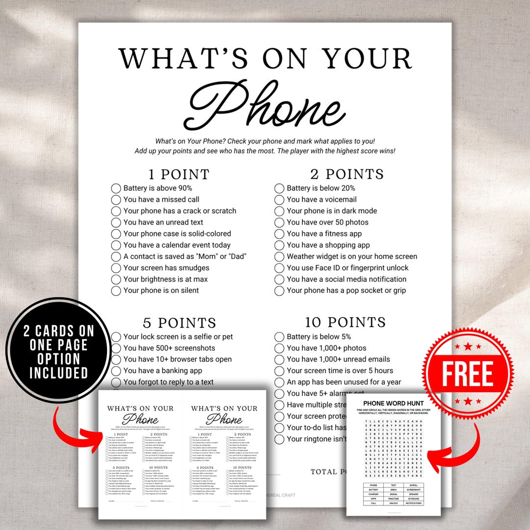 Printable Cell Phone Game, What’s on Your Phone Game, Family Reunion ...
