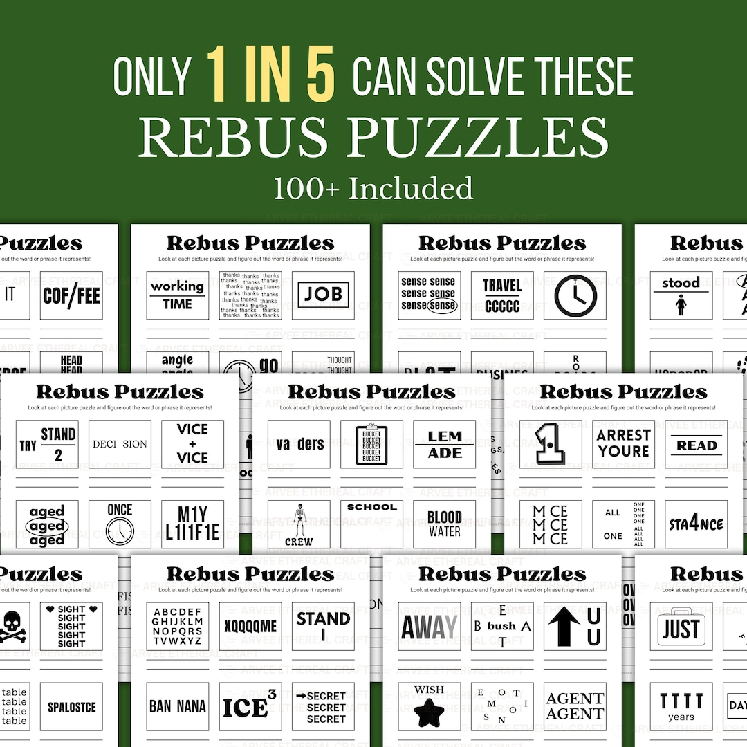 100+ Printable Rebus Puzzles Game Bundle, Picture Puzzles Quiz, Rebus ...