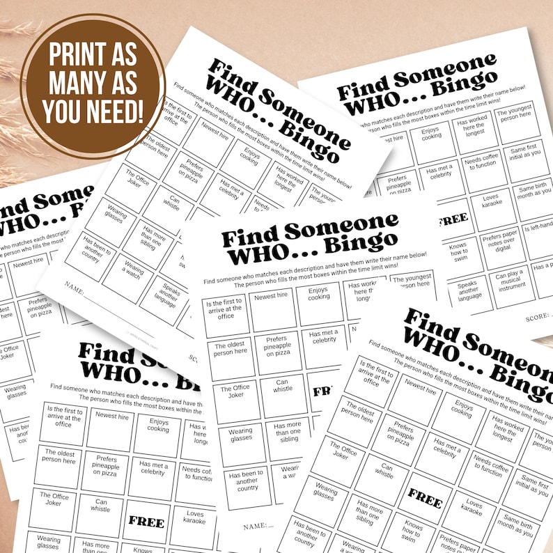 Find Someone Who Bingo, Printable Find the Guest Bingo, Coworker Team ...