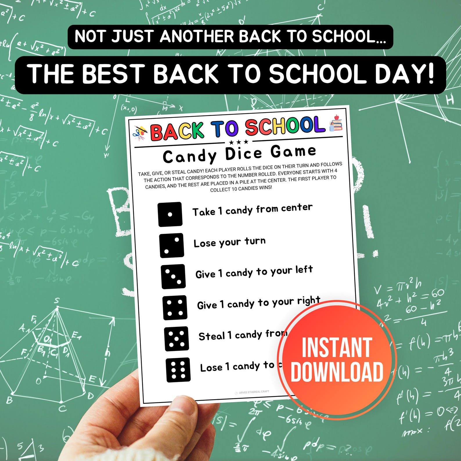 Back to School Candy Dice Game, Printable Candy Activity Game, Candy ...