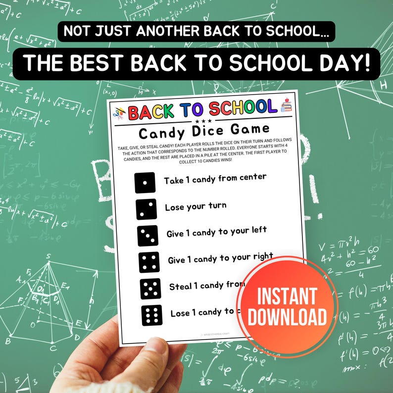 Back to School Candy Dice Game, Printable Candy Activity Game, Candy ...