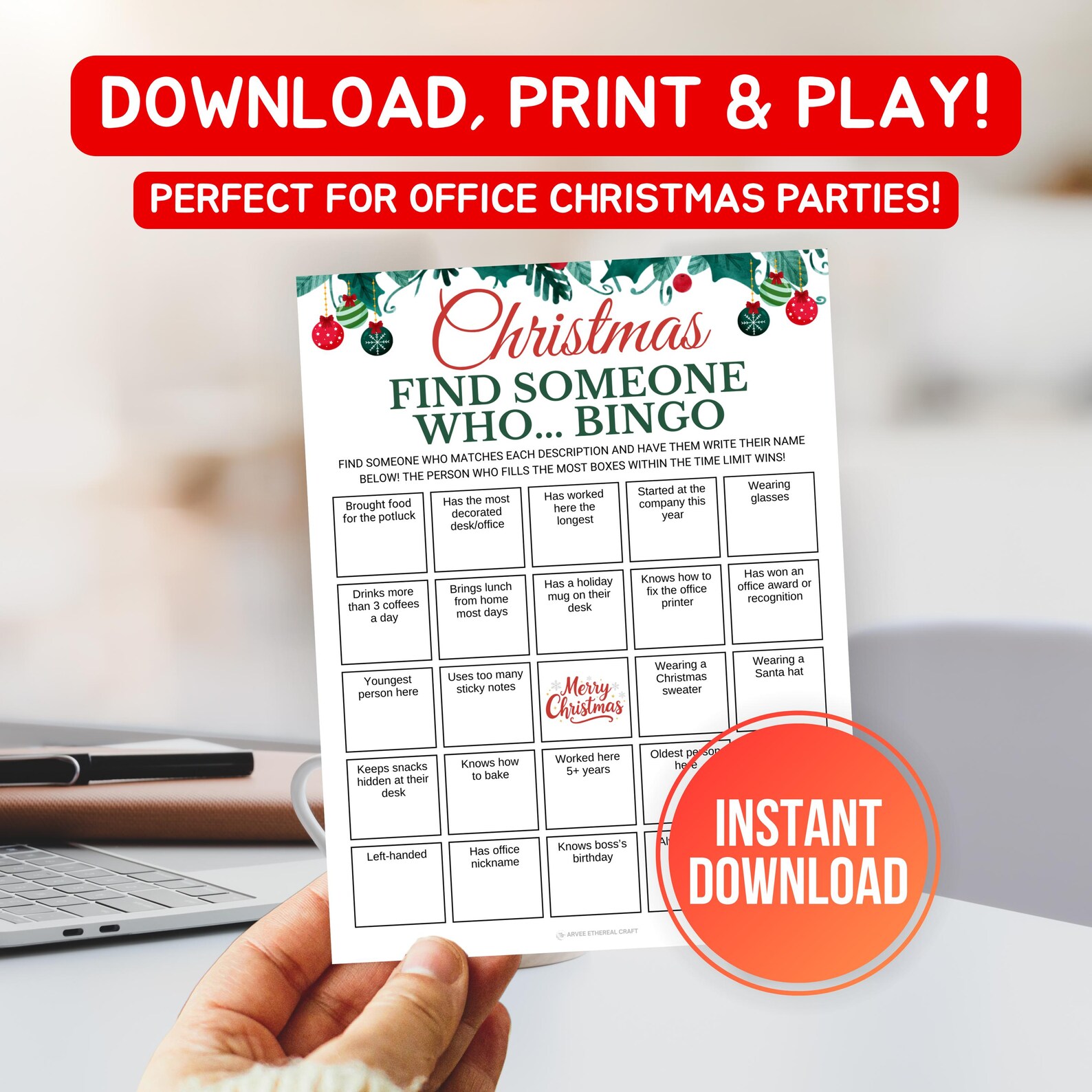 Christmas Find Someone Who Bingo, Printable Find the Guest Bingo, Get ...