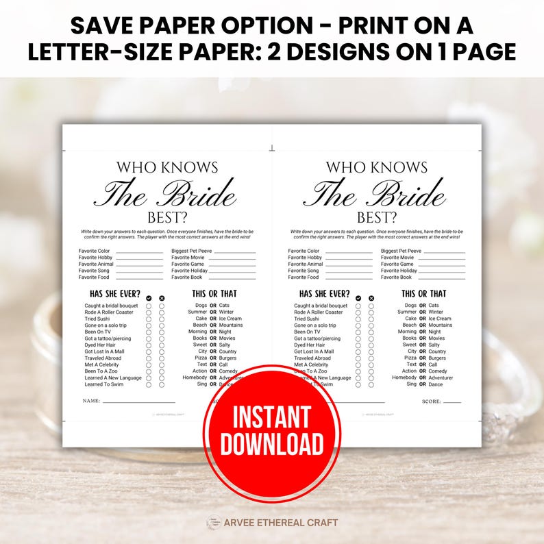 Who Knows the Bride Best, Printable Bridal Shower Games, How Well Do ...