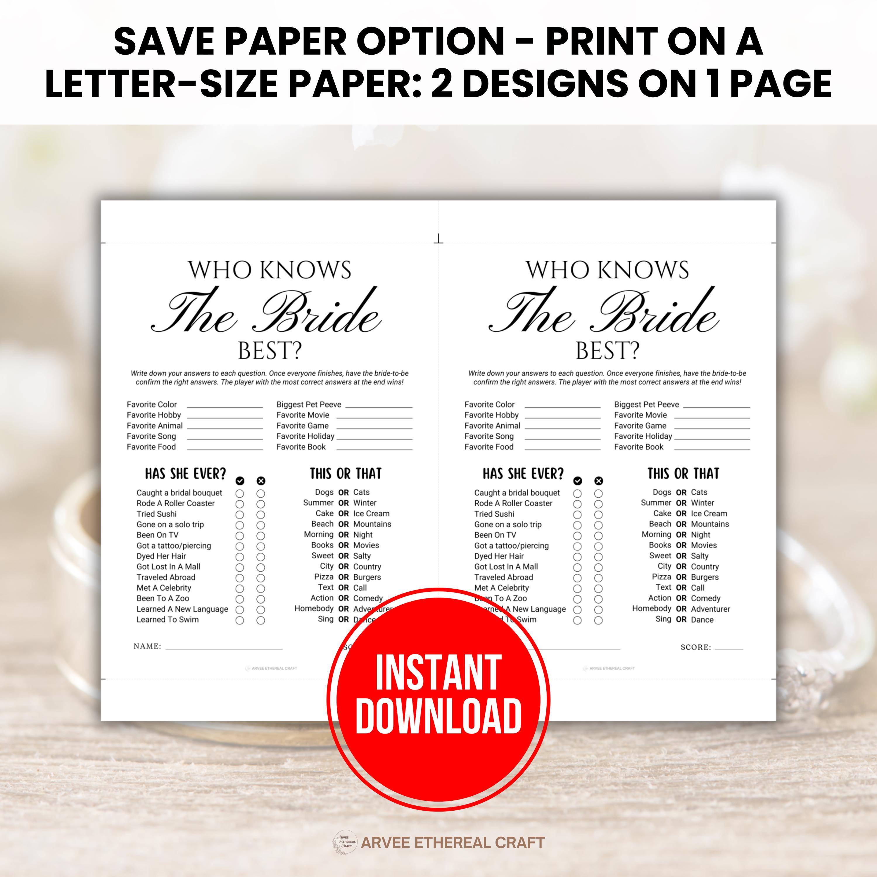 Who Knows the Bride Best, Printable Bridal Shower Games, How Well Do ...