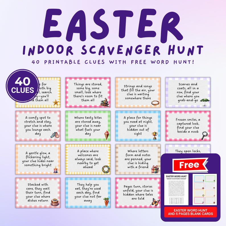 Easter Scavenger Hunt for Kids, Indoor Treasure Hunt Clues, Printable ...