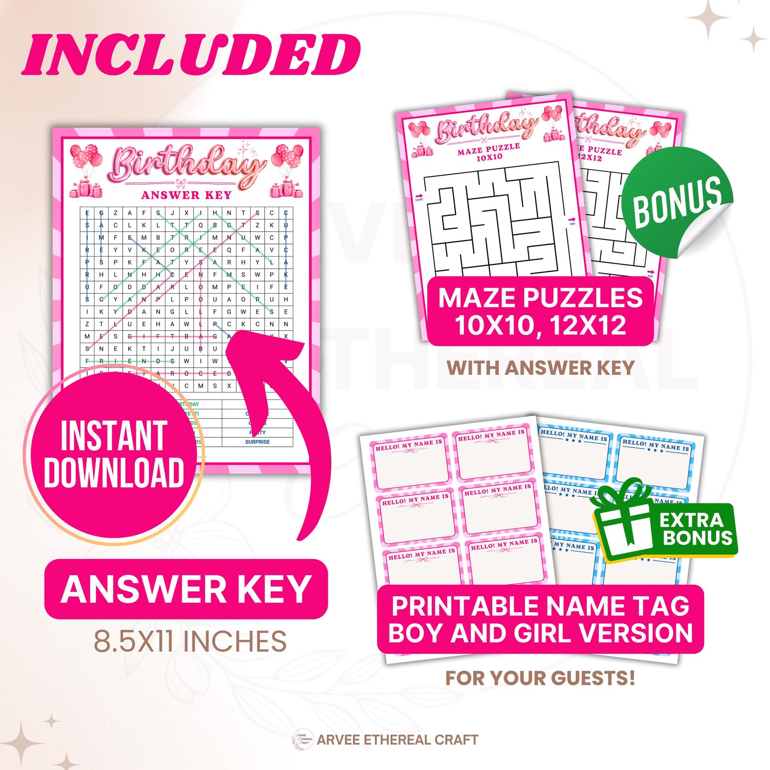 Birthday Word Search Game, Printable Word Hunt Game, Word Find Puzzle ...