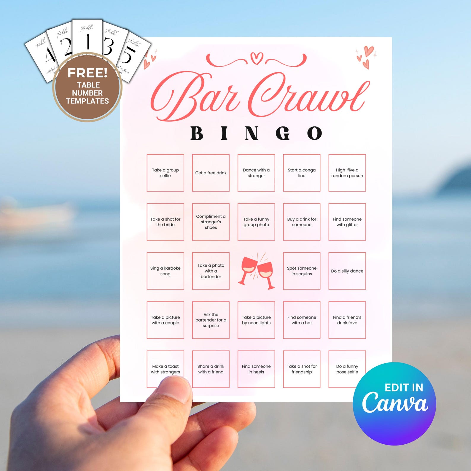 Bar Crawl Bingo Game, Bachelorette Party Bar Scavenger Hunt, Ladies ...