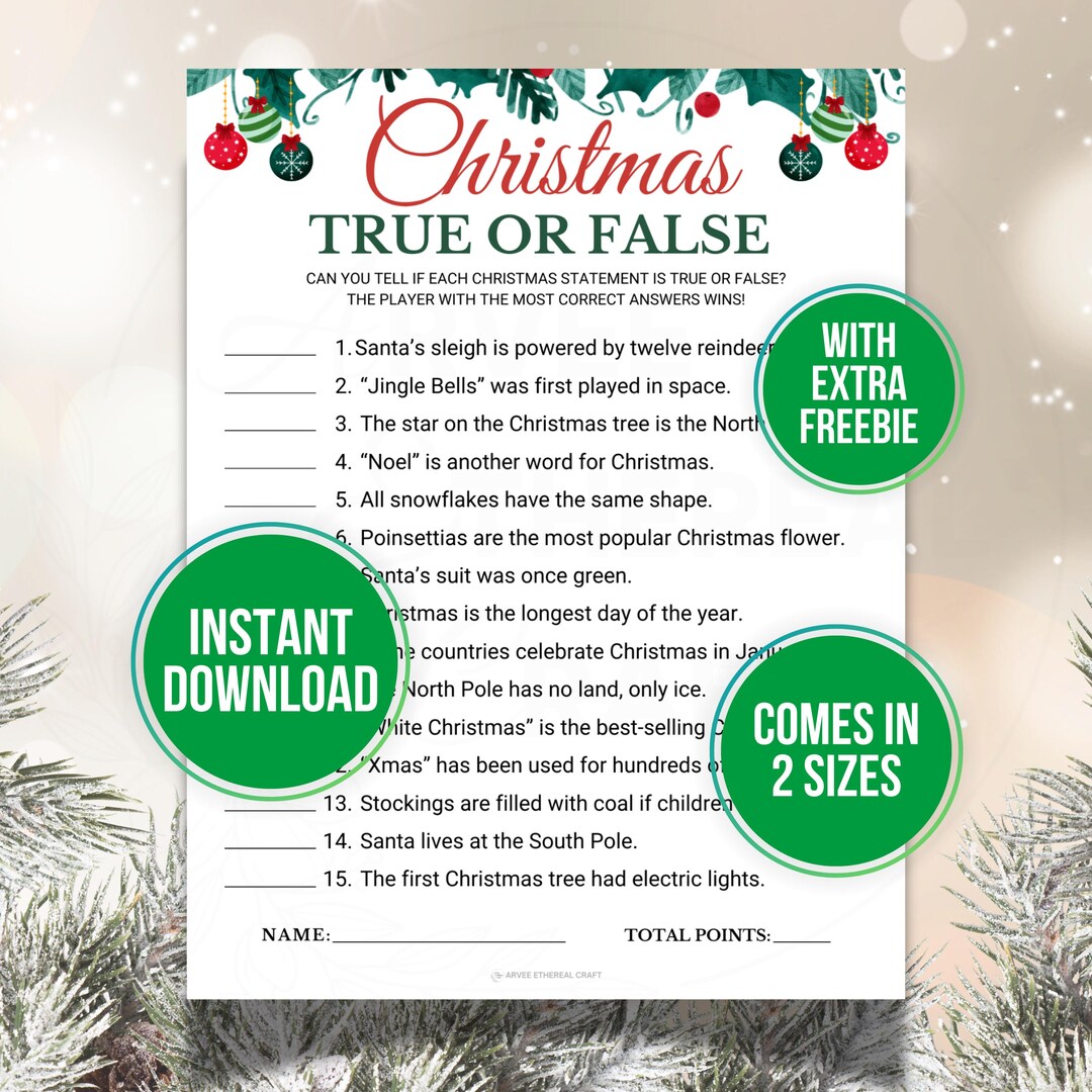 Printable Christmas True or False Game, Christmas Trivia Games, General ...