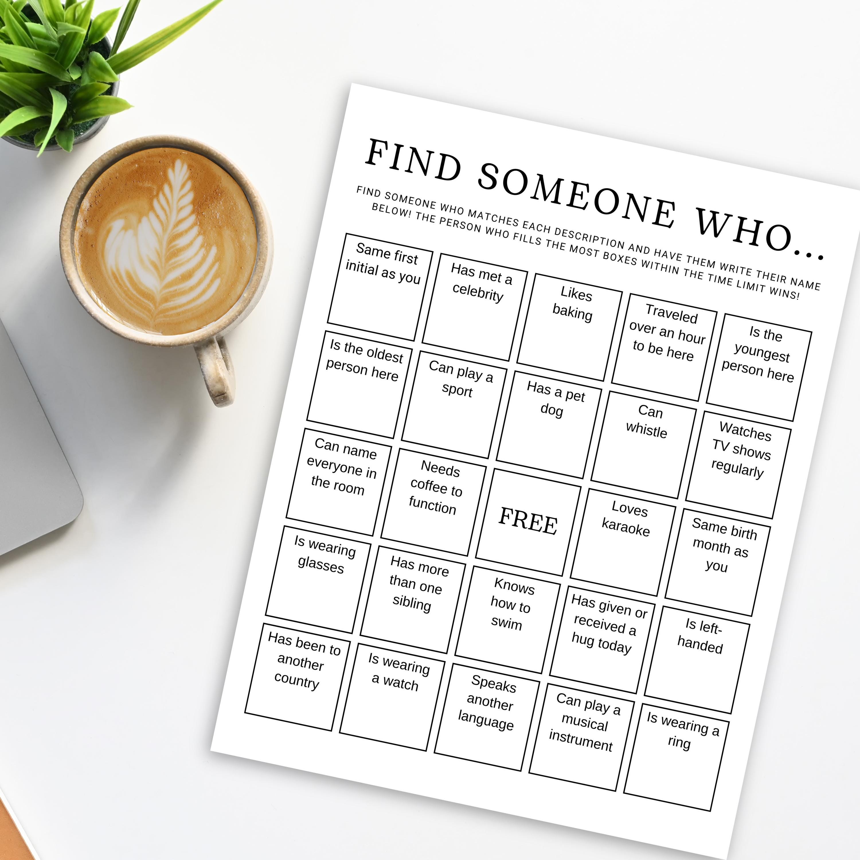 Mingle Bingo, Human Bingo, Find Someone Who Bingo, Find the Guest Bingo ...