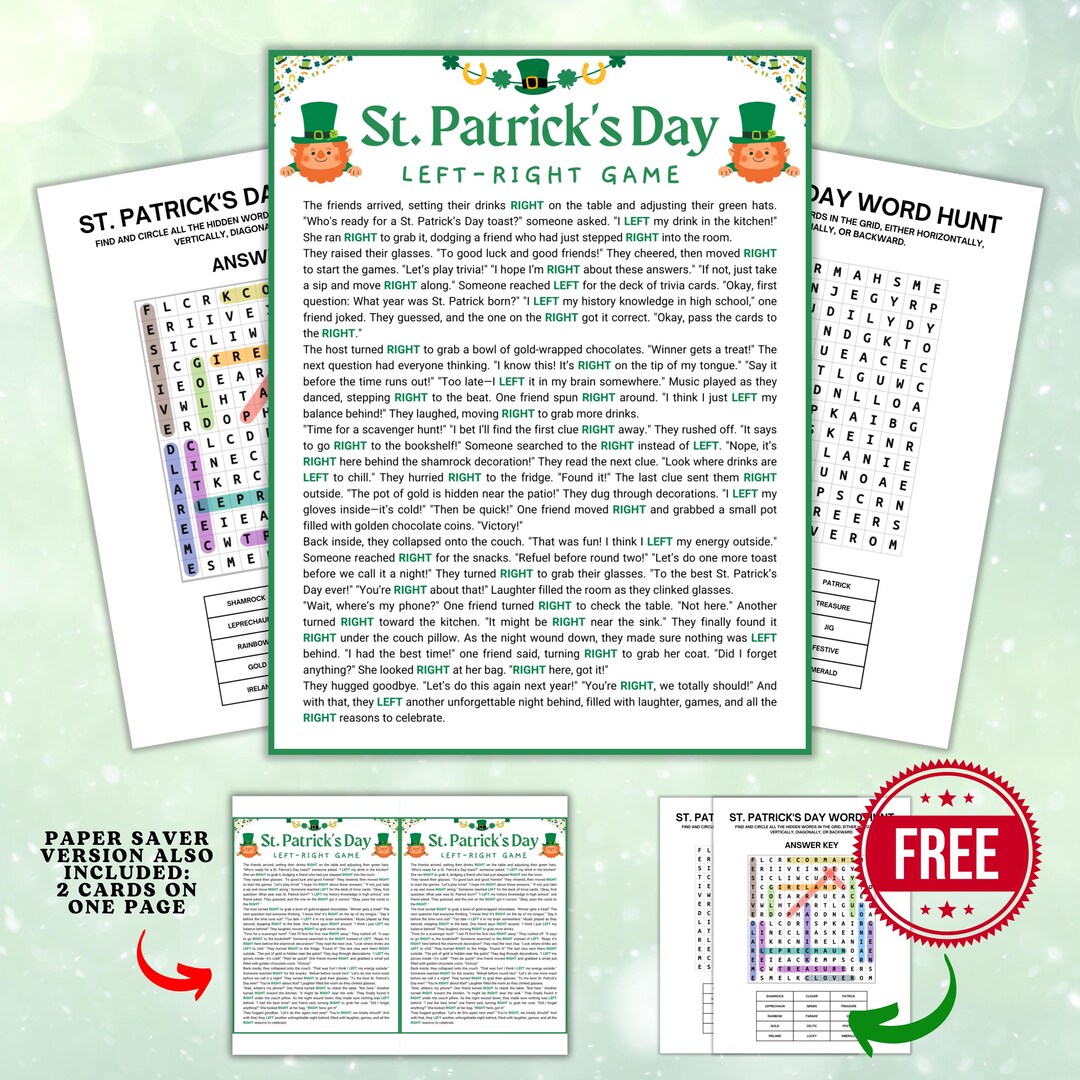 St Patricks Day Left Right Game, Pass the Prize Gift Present Game ...