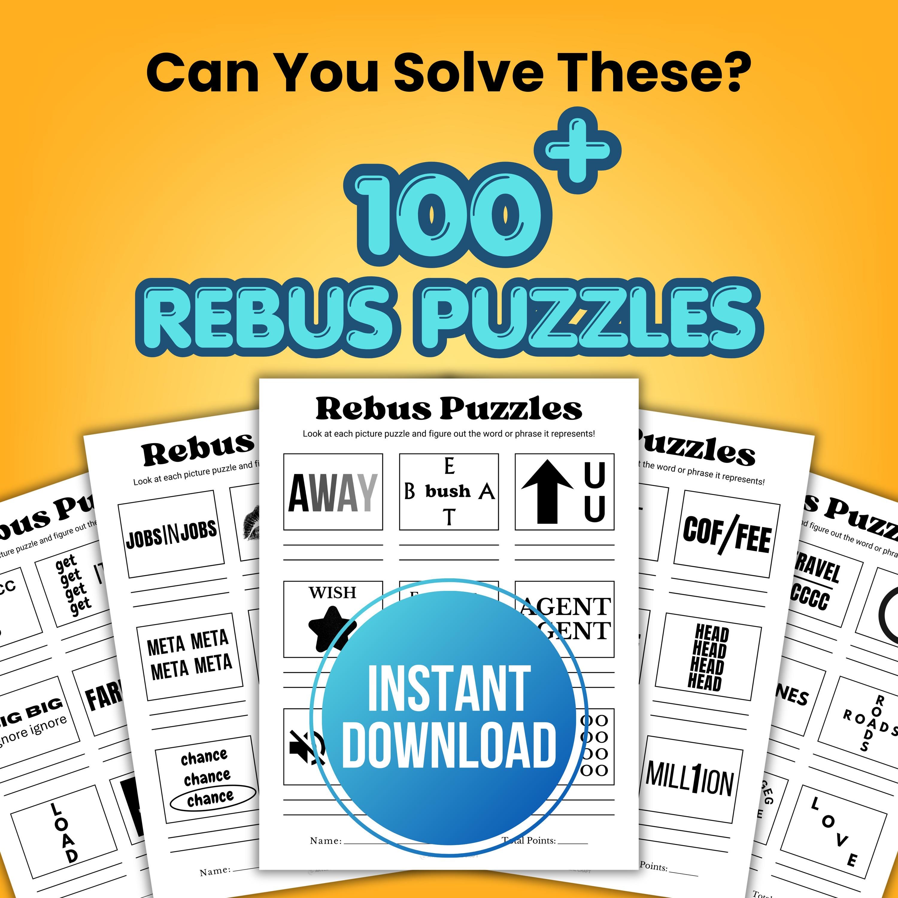 100+ Printable Rebus Puzzles Game Bundle, Picture Puzzles Quiz, Rebus ...