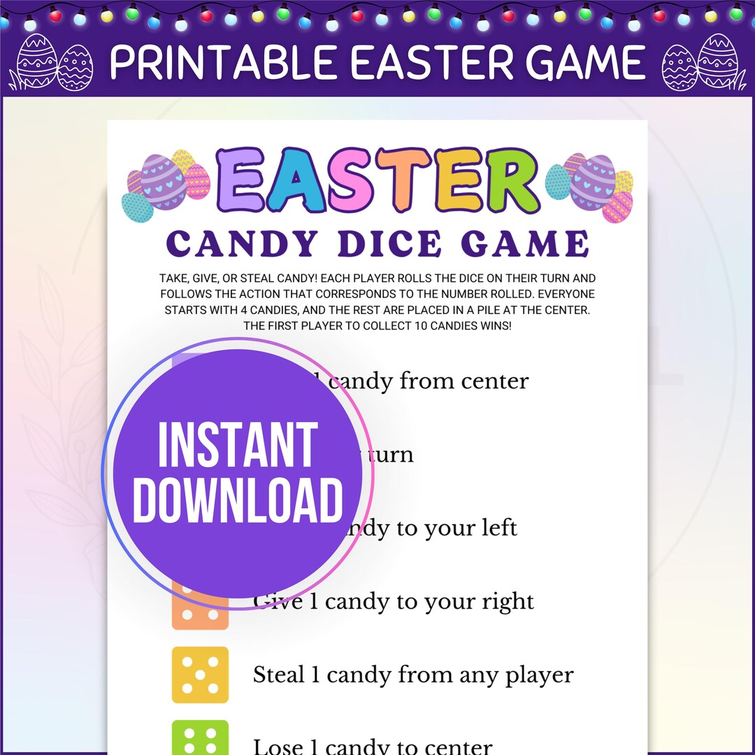 Easter Candy Dice Game, Printable Candy Activity Game, Candy Dice Roll ...