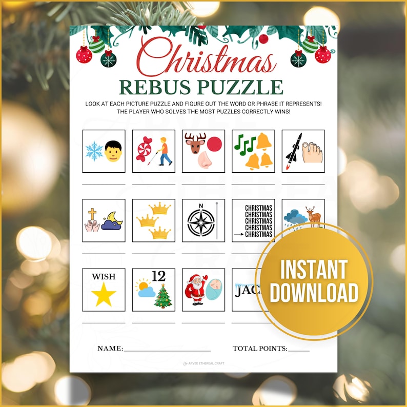 Christmas Rebus Game, Printable Rebus Puzzles, Picture Puzzle Quiz ...
