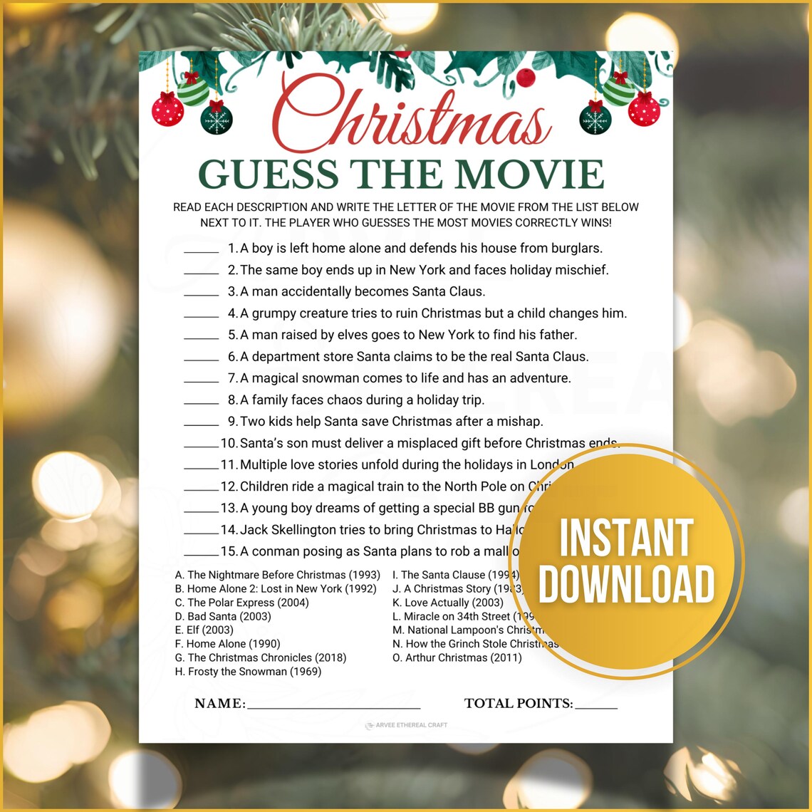 Christmas Guess the Movies Game, Printable Christmas Movies Quiz, Movie ...
