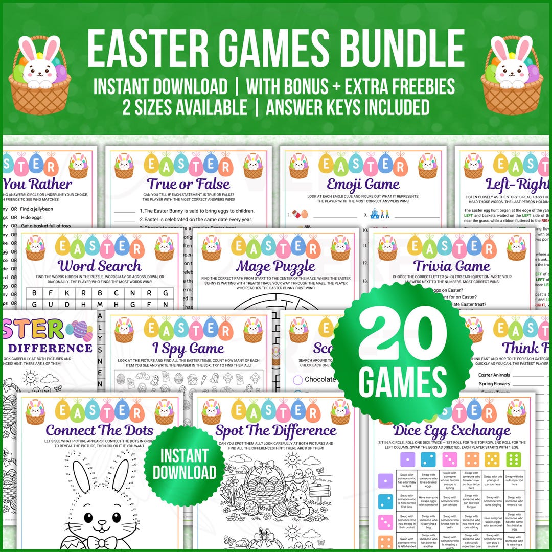 Easter Games Bundle, Printable Easter Party Games, Easter Sunday ...