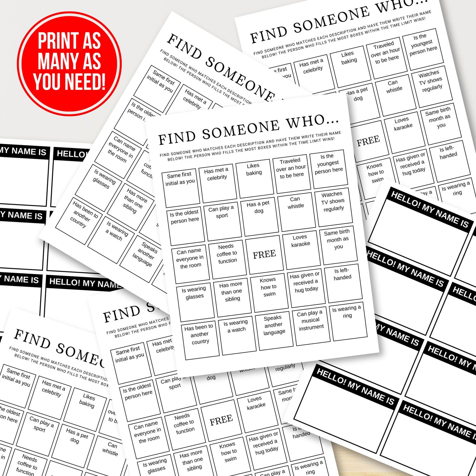 Mingle Bingo, Human Bingo, Find Someone Who Bingo, Find the Guest Bingo ...