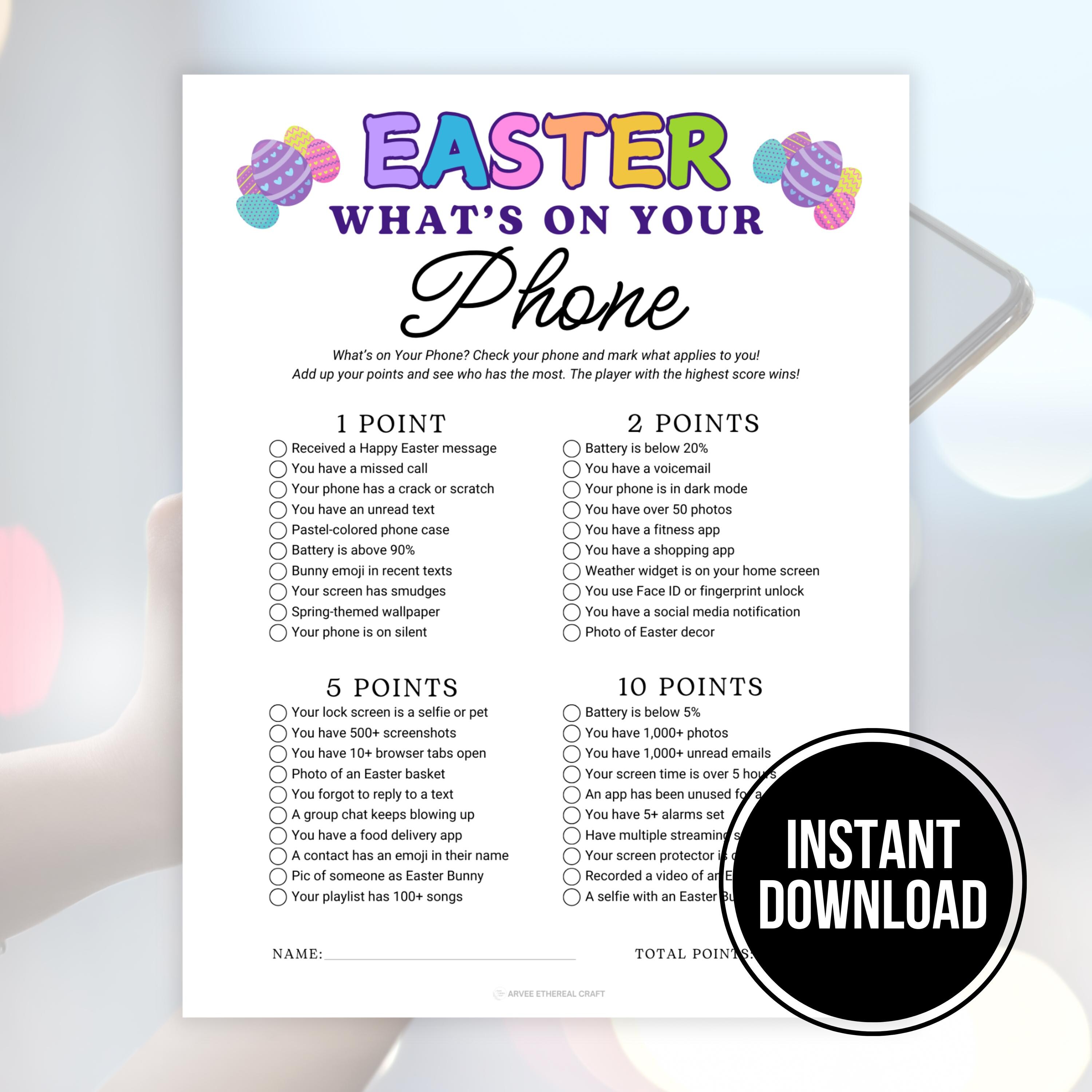 Easter What’s on Your Phone Game, Easter Activity, Printable Family ...