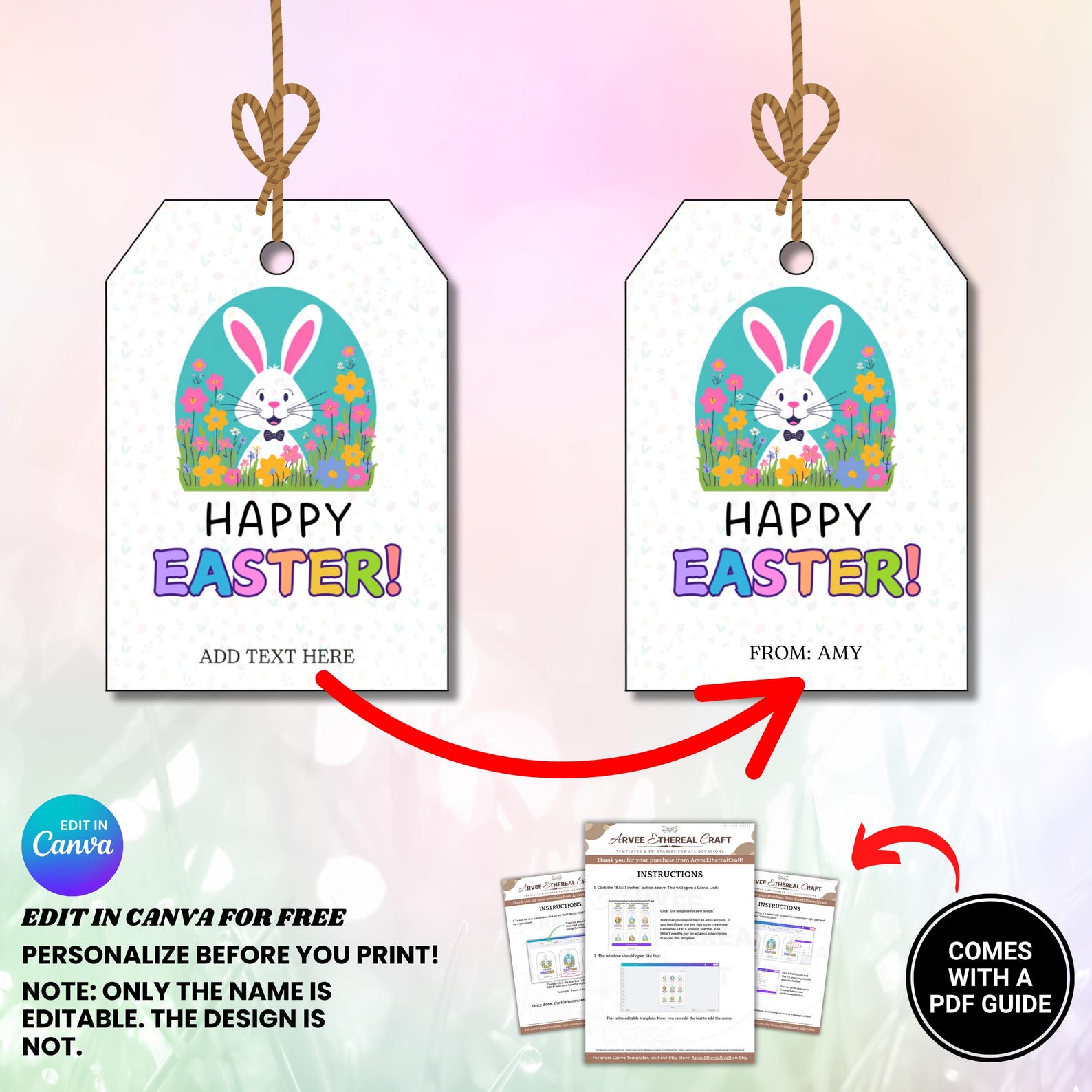 Personalized Easter Basket Tag Editable Template, Easter Basket Tags ...