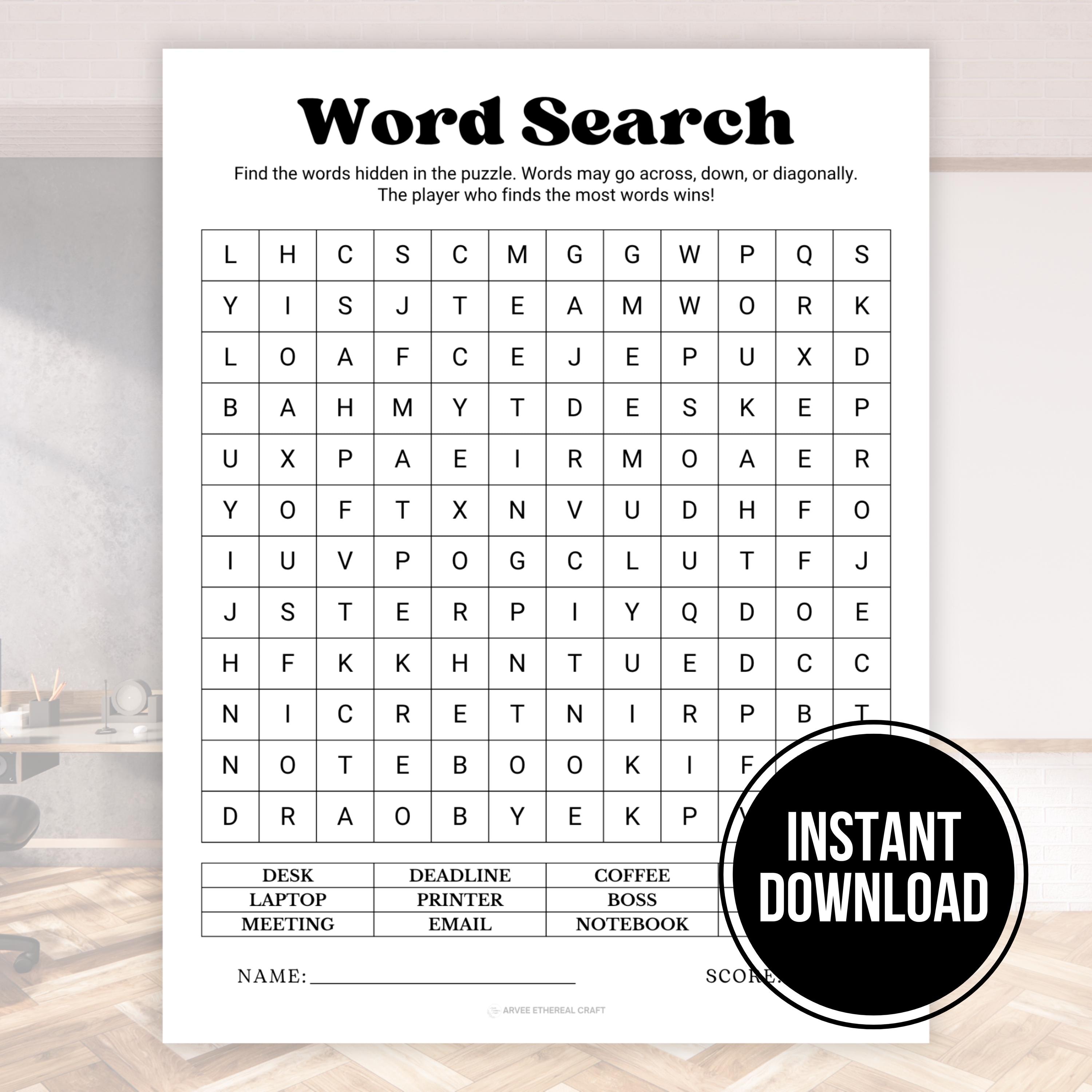 Office Party Games, Word Search Game, Printable Word Hunt Game, Word ...