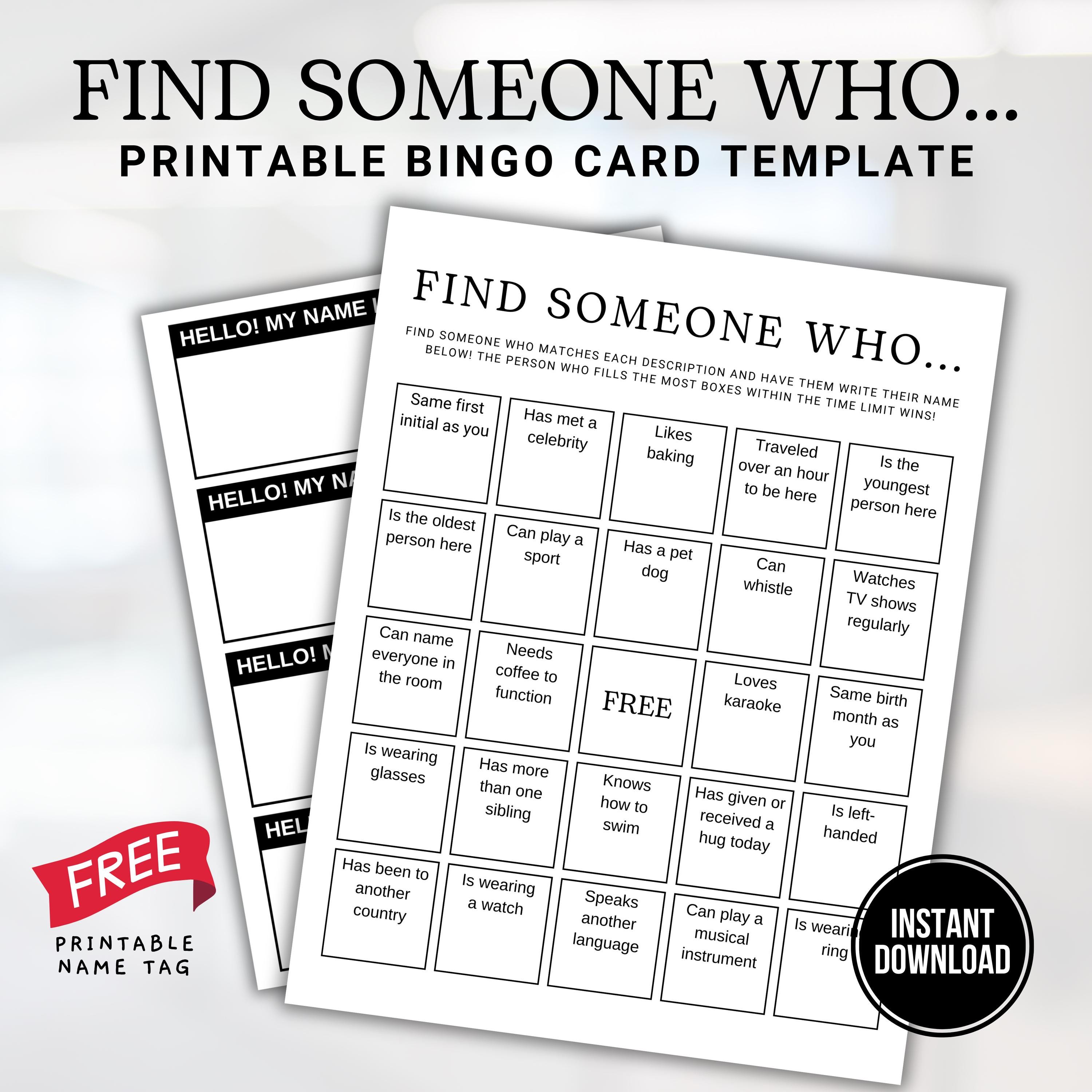 Mingle Bingo, Human Bingo, Find Someone Who Bingo, Find the Guest Bingo ...