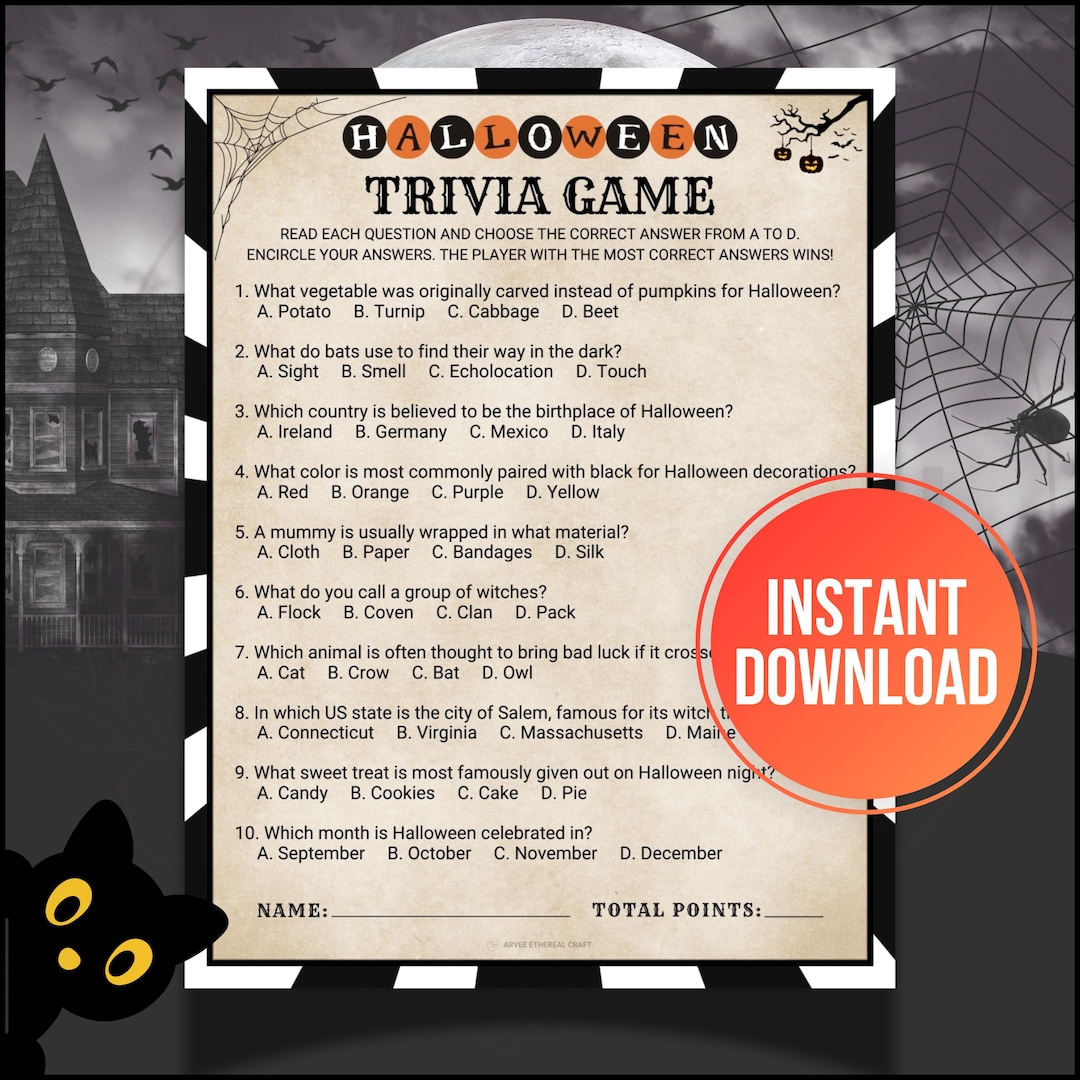 Halloween Trivia Game, Printable General Knowledge Quiz Game, Fun Facts ...