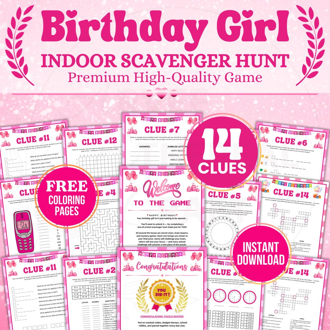 Birthday Scavenger Hunt Girl Older Kids Indoor Treasure Hunt Clues ...