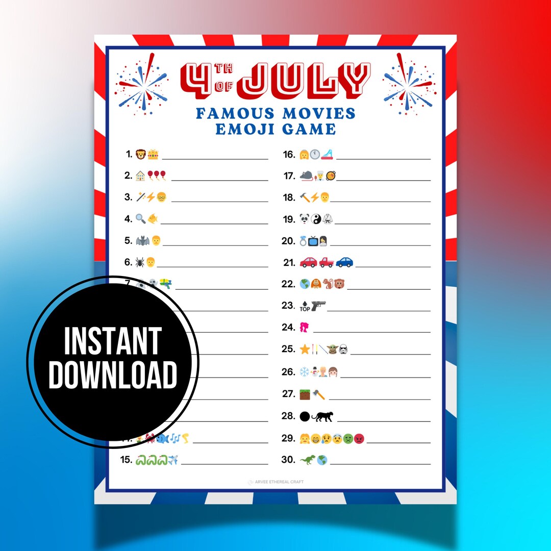 Movies Emoji Guessing Game, 4th of July Printable Emoji Quiz, Emoji ...