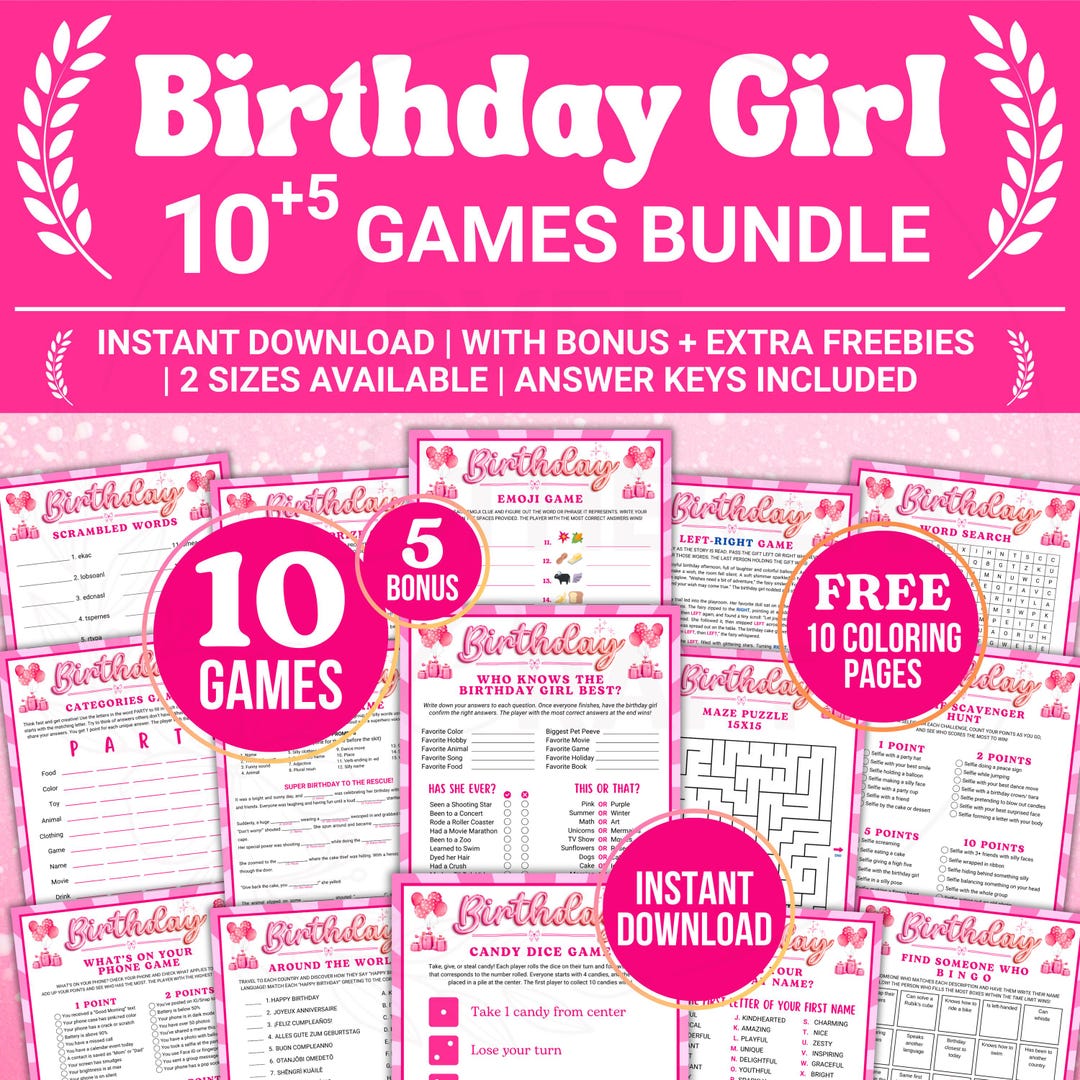 Birthday Games for Her, Happy Birthday Girl Games Bundle, Pink ...