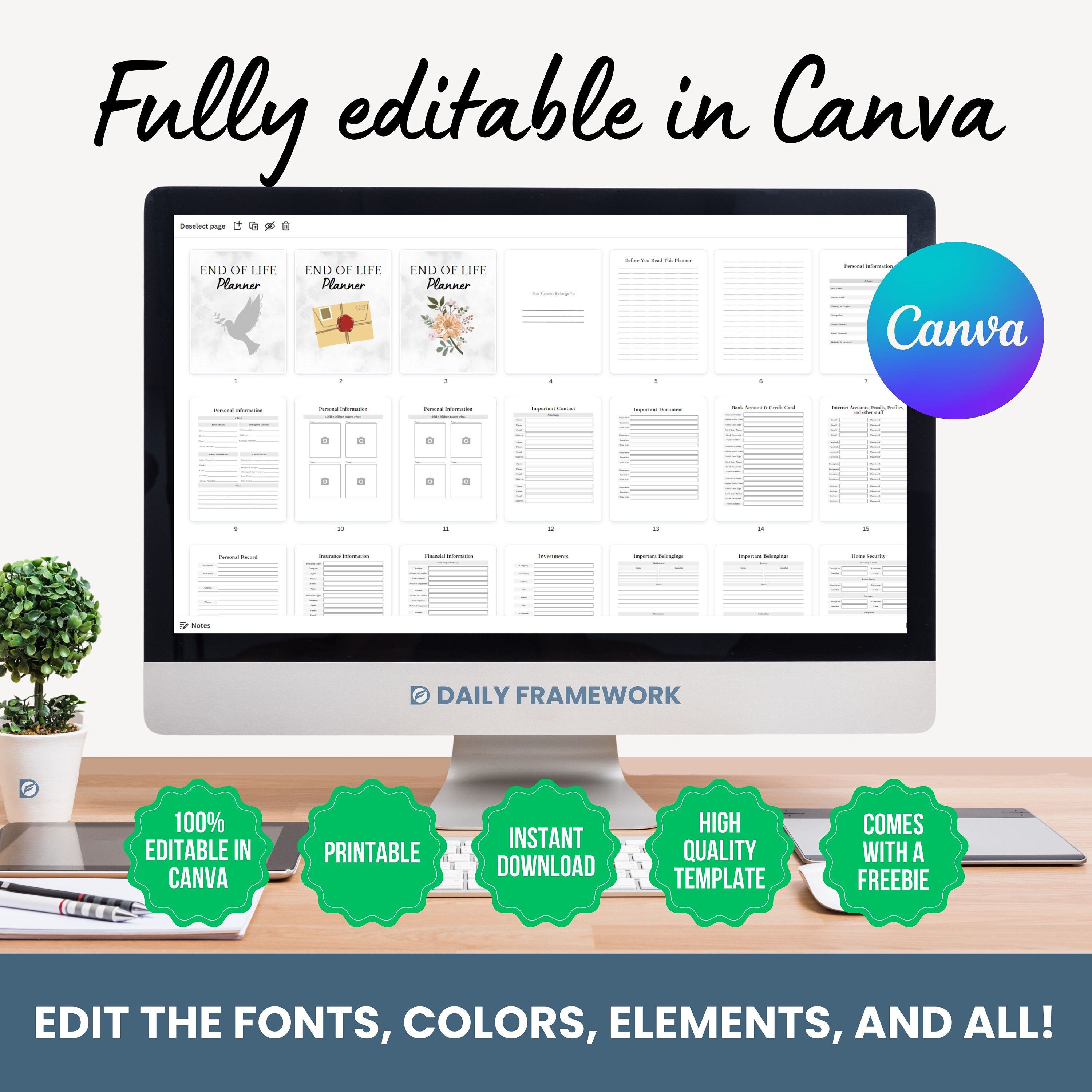 End of Life Planner Printable, Memorial Funeral Favors, in Case of ...